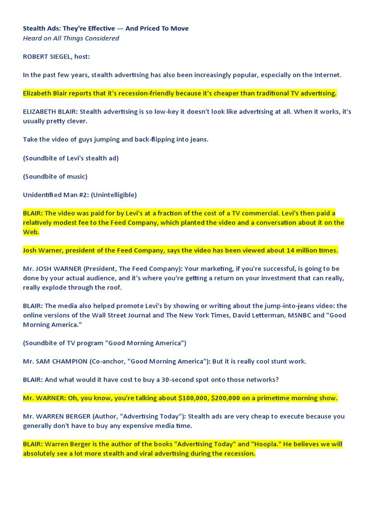 Stealth Ads They Re Effective and Priced To Move | PDF | Television ...