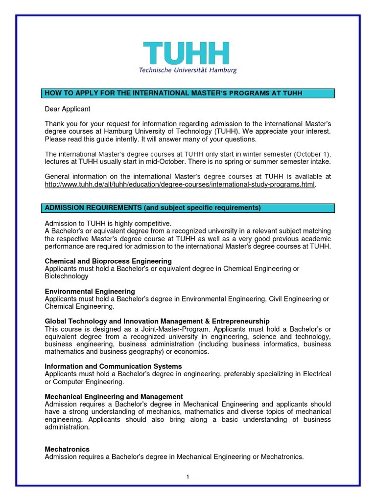 TUHH International Master's Application Guide | PDF | Academic Degree ...