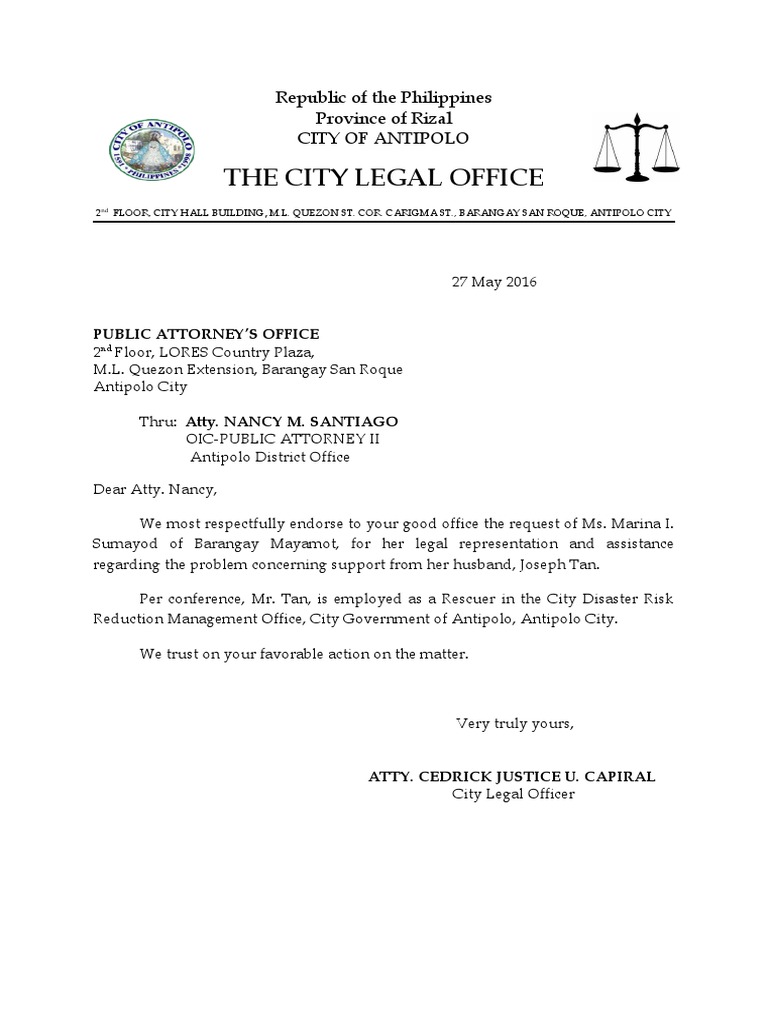 The City Legal Office: Republic of The Philippines Province of Rizal ...
