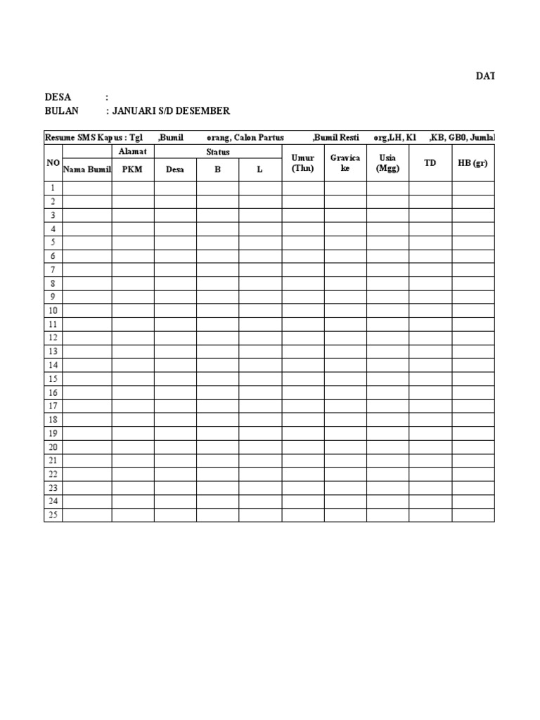 Format Data Bumil Resti | PDF