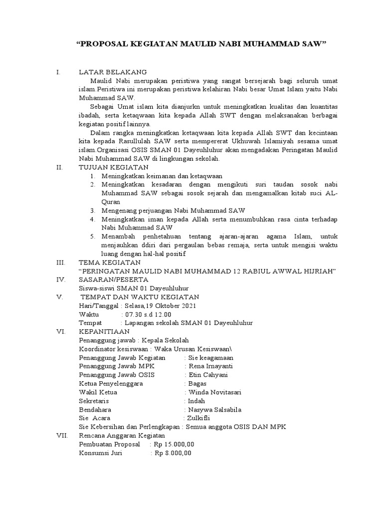 Proposal Kegiatan Maulid Nabi Muhammad Saw | PDF