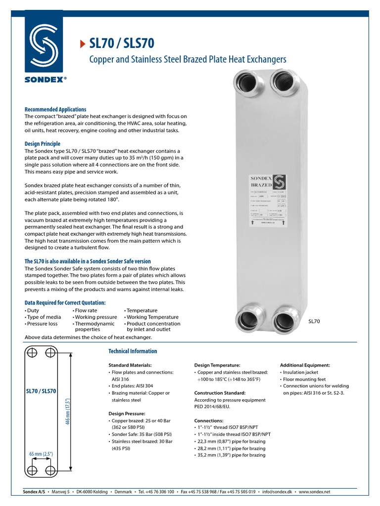 SL70 / SLS70: Copper and Stainless Steel Brazed Plate Heat Exchangers ...