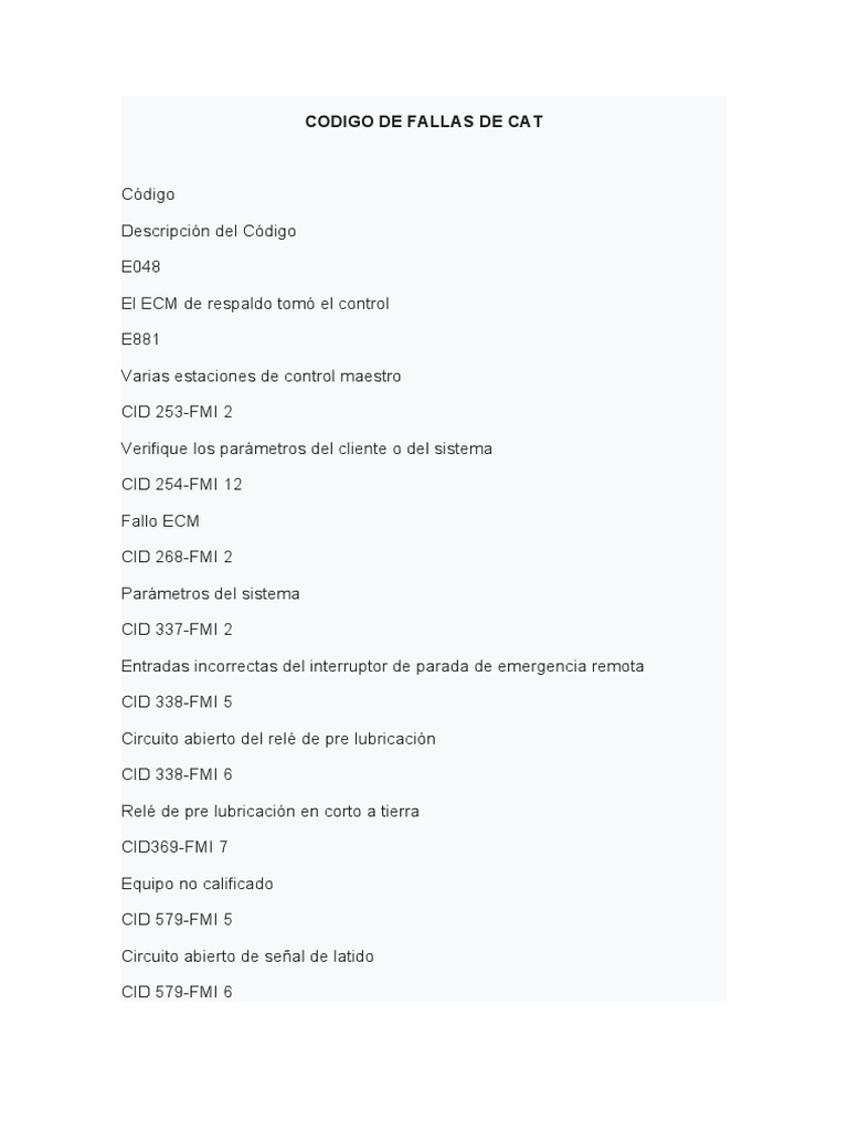 Codigo de Fallas de Cat | PDF | Turbocompresor | Inyección de combustible