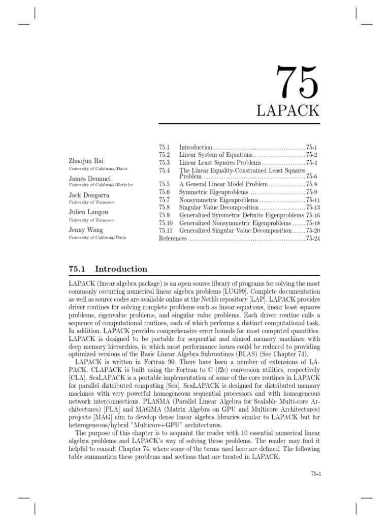 An Introduction to LAPACK: A Library for Solving Common Numerical ...