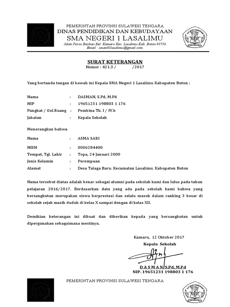 Surat Keterangan Prestasi | PDF