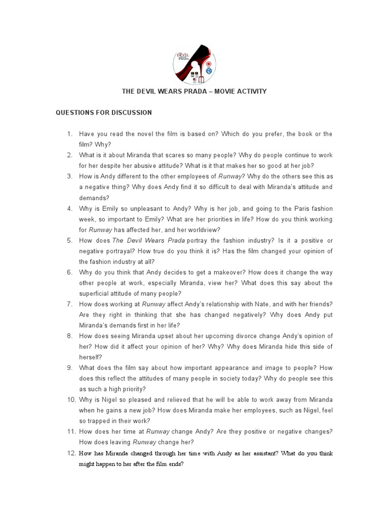 The Devil Wears PRADA - Questions For Discussion | PDF