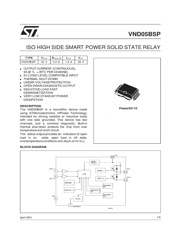 VND05BSP STMicroelectronics Elenota - PL | PDF | Diode | Electrostatic Discharge