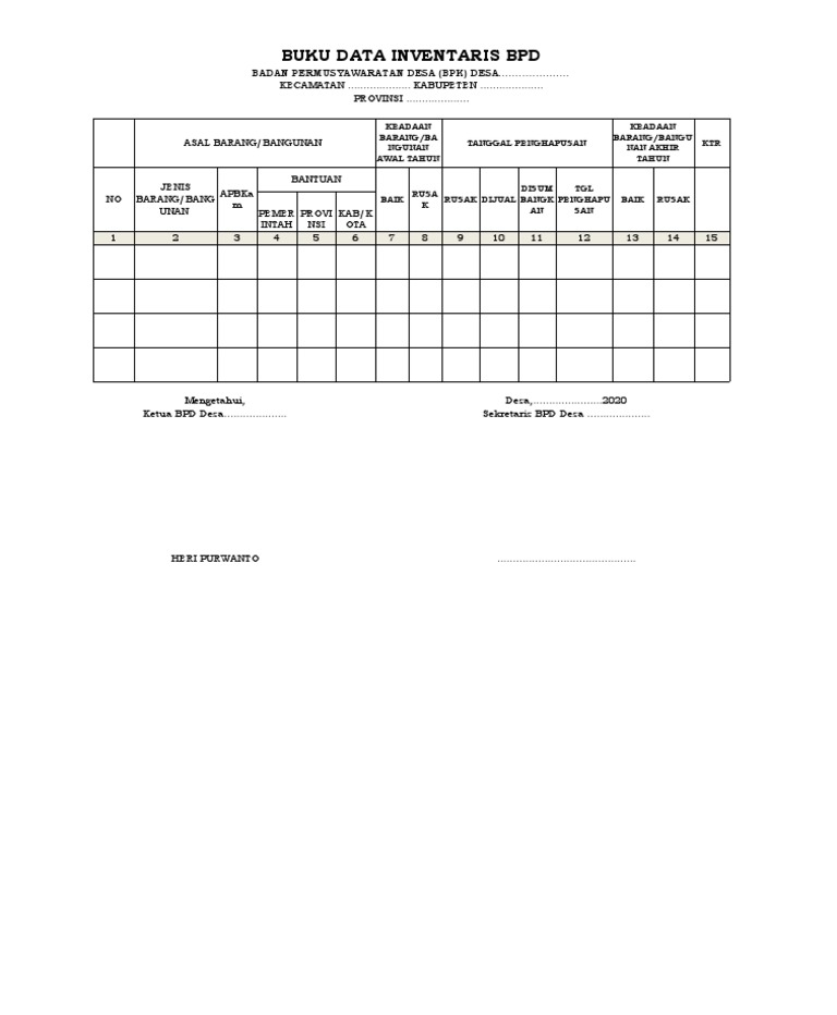 Buku Data Inventaris BPD | PDF