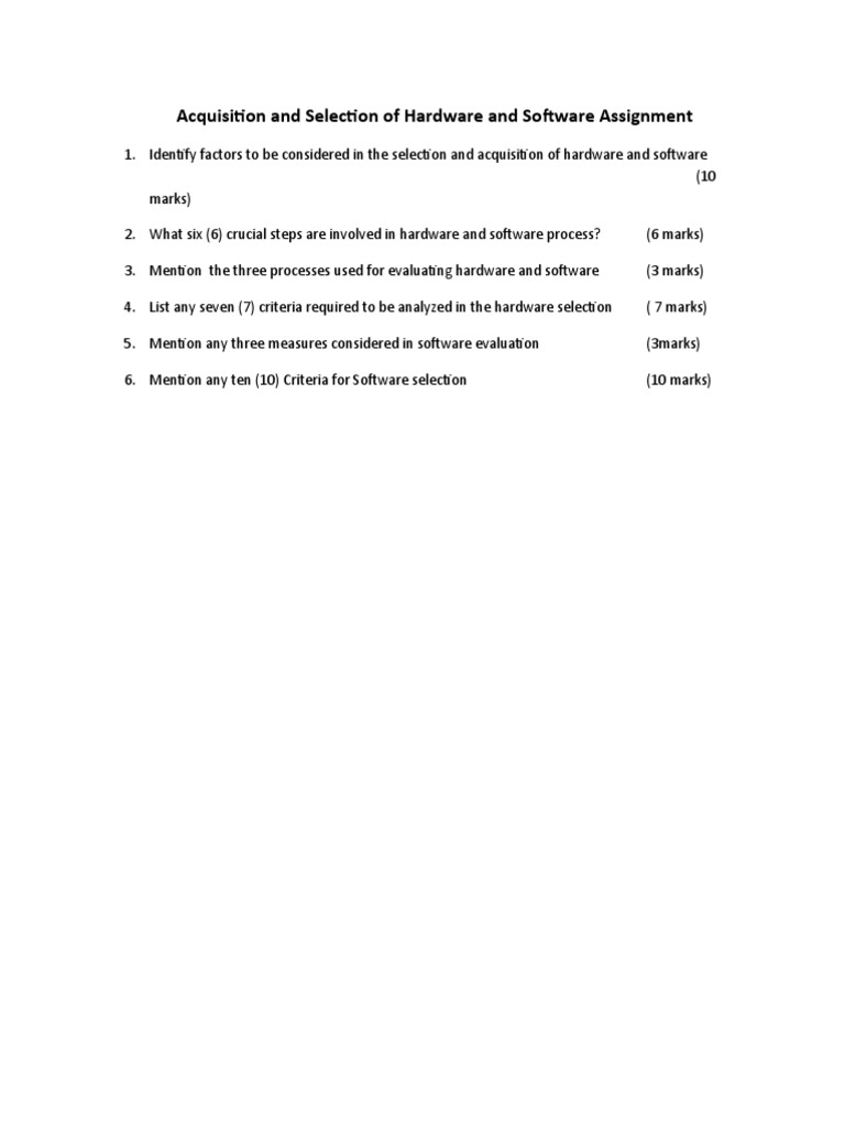 Acquisition and Selection of Hardware and Software Assignment | PDF ...