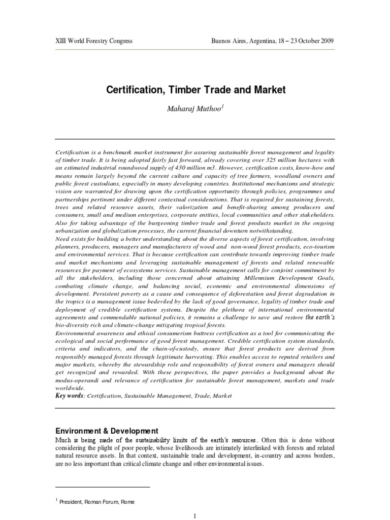 Certification, Timber Trade and Market: Maharaj Muthoo | PDF | Organic ...