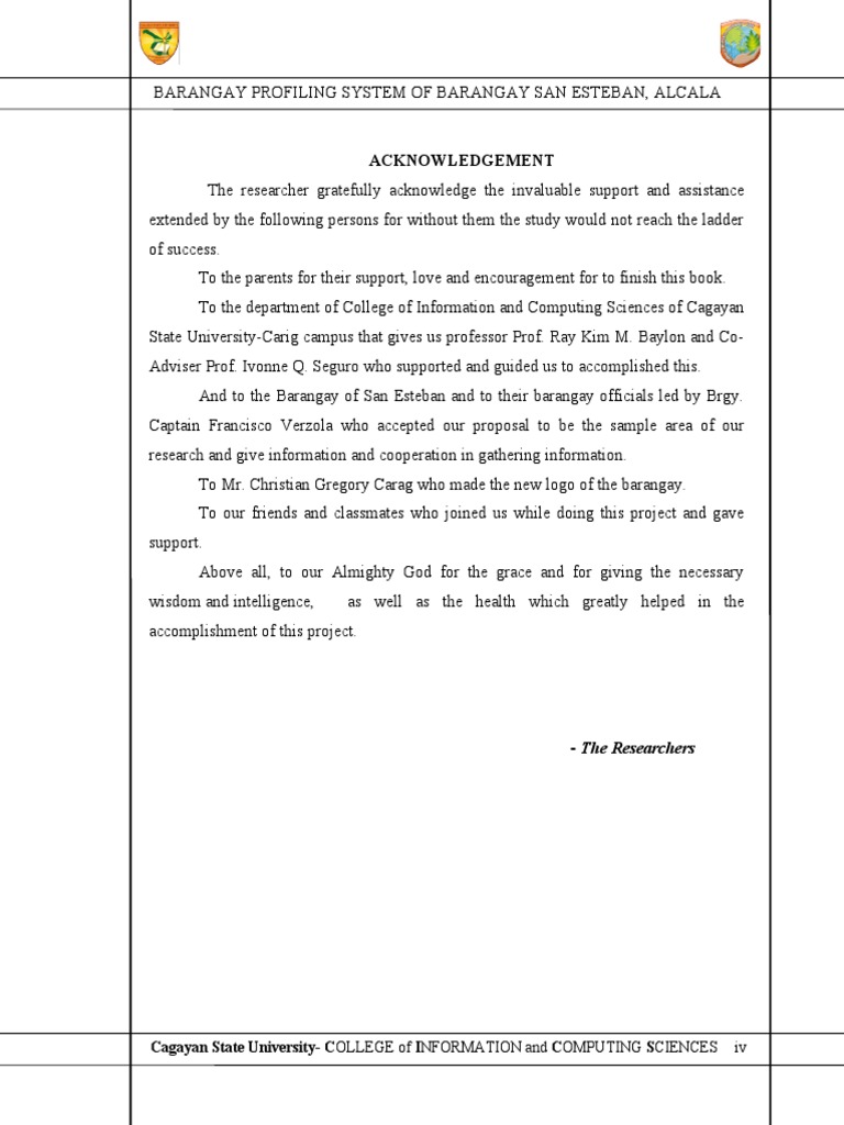 Barangay Profiling System Acknowledgement | PDF