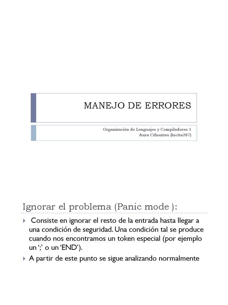 Manejo de Errores Sintacticos | PDF | Compilador | Lenguaje de programación