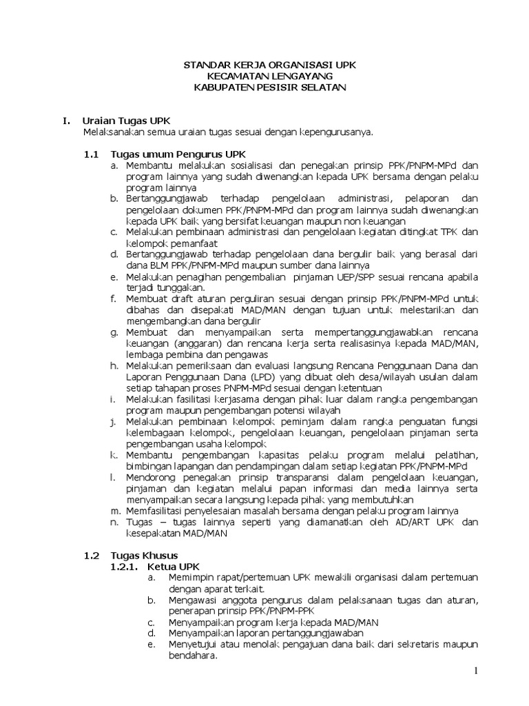 1 SOP Organisasi UPK Lgy | PDF