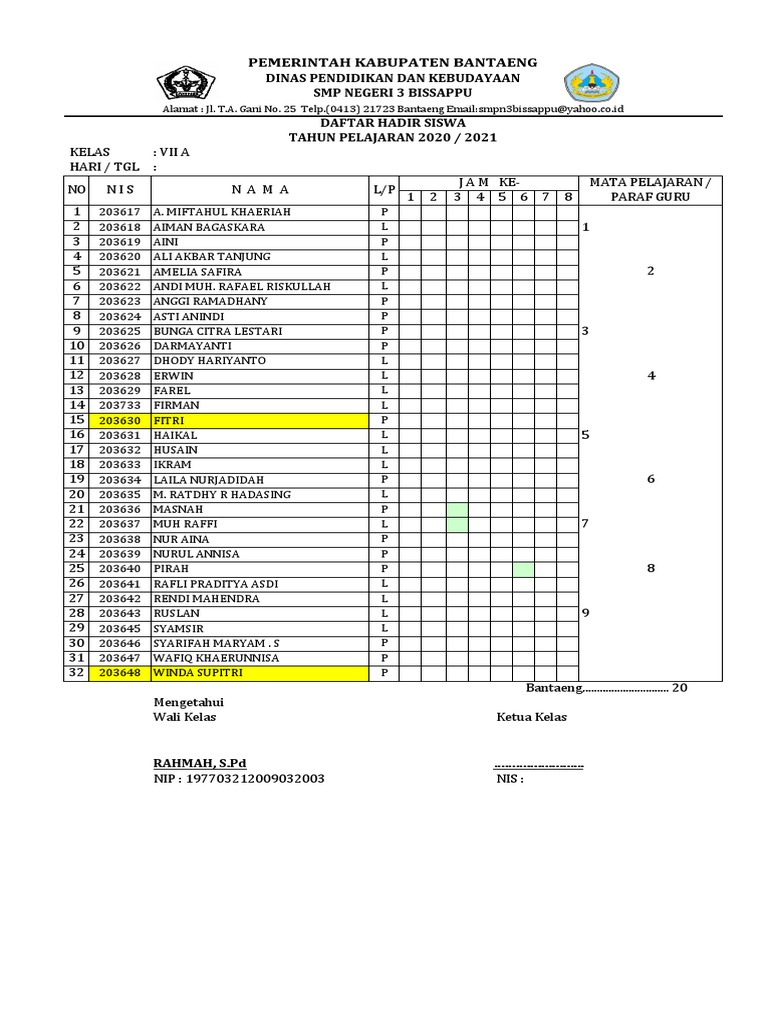 Absen Siswa 2020 2021 Pdf