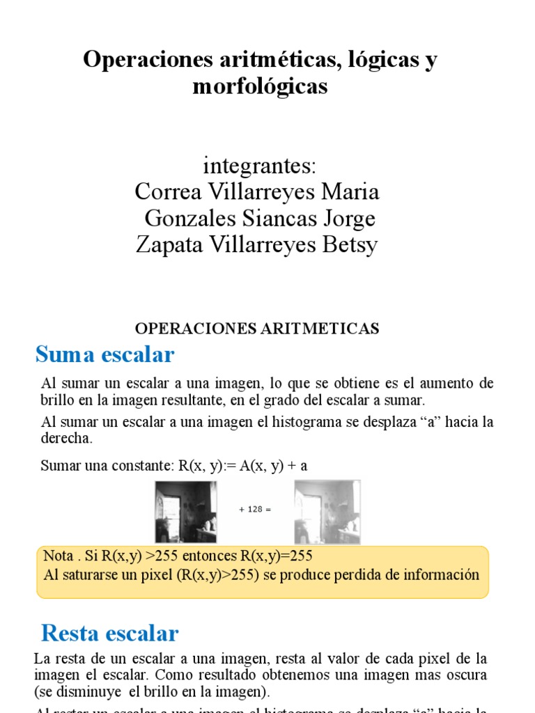Operaciones Aritméticas, Lógicas y Morfológicas | PDF | Multiplicación ...