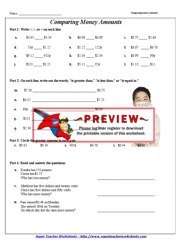 Comparing Money Amounts: Name | PDF