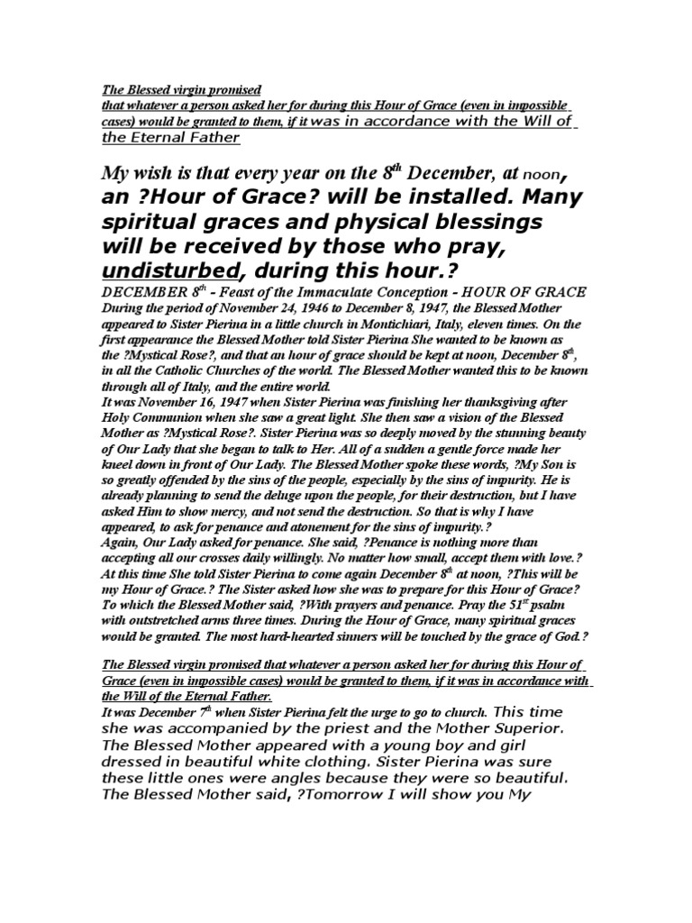 Hour of Grace: December 8th Devotion | PDF | Mary, Mother Of Jesus ...