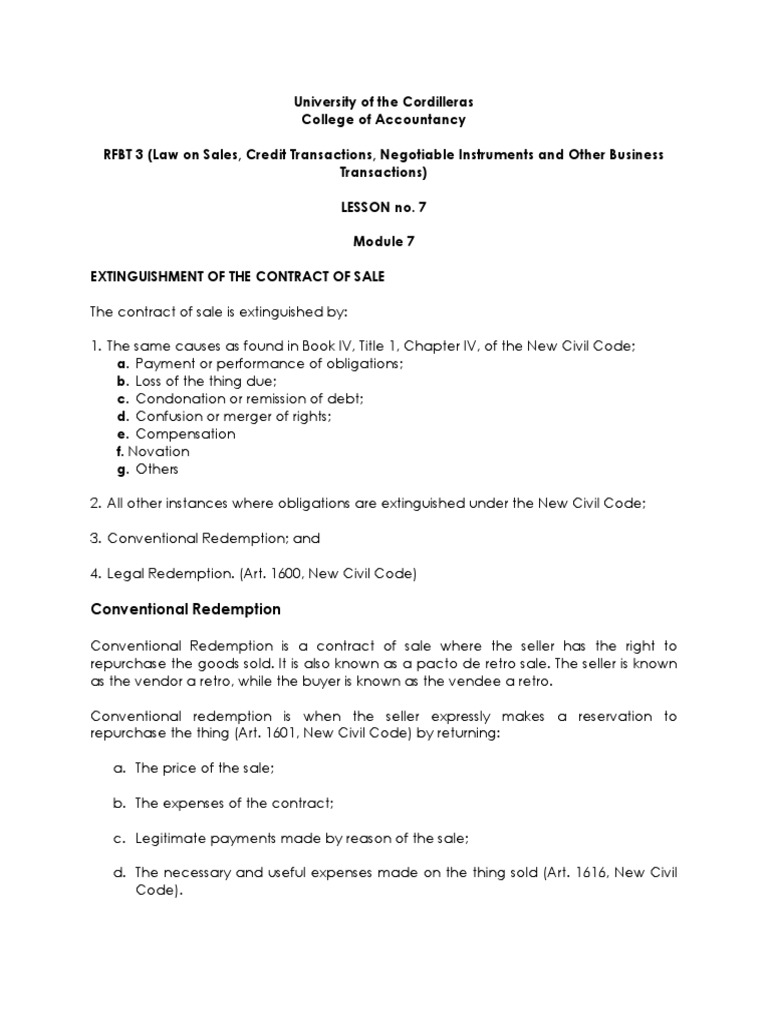 Module 7 - Sales - Lesson 7 | PDF | Breach Of Contract | Legal Remedy