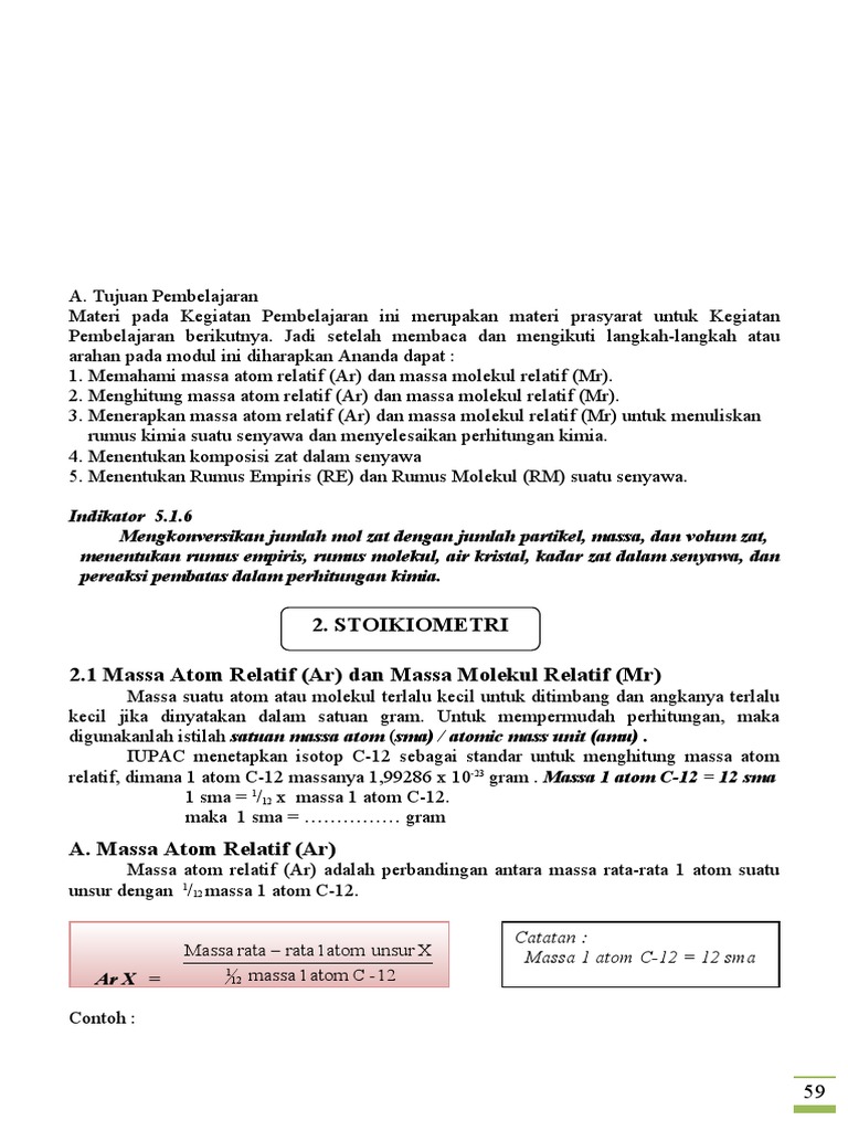 Masa Atom Relatif Masa Molekul Dlsb Pdf