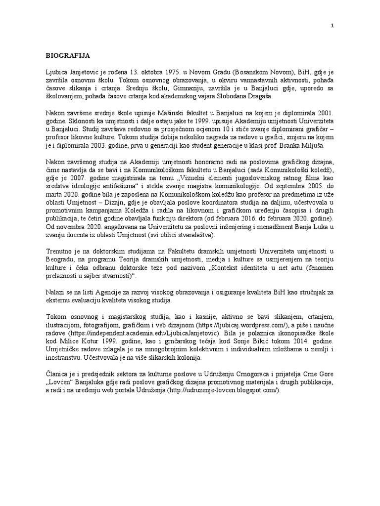 Ljubica Janjetovic - Biografija-Januar 2021 | PDF