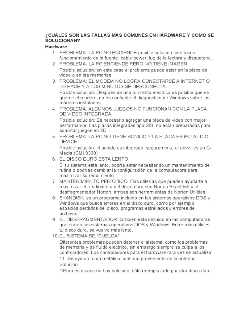 Fallas Comunes de Hardware y Soluciones | PDF | Disco duro | Hardware ...