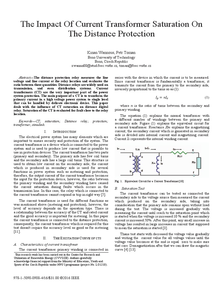The Impact Of Current Transformer Saturation On The Distance Protection Pdf Transformer