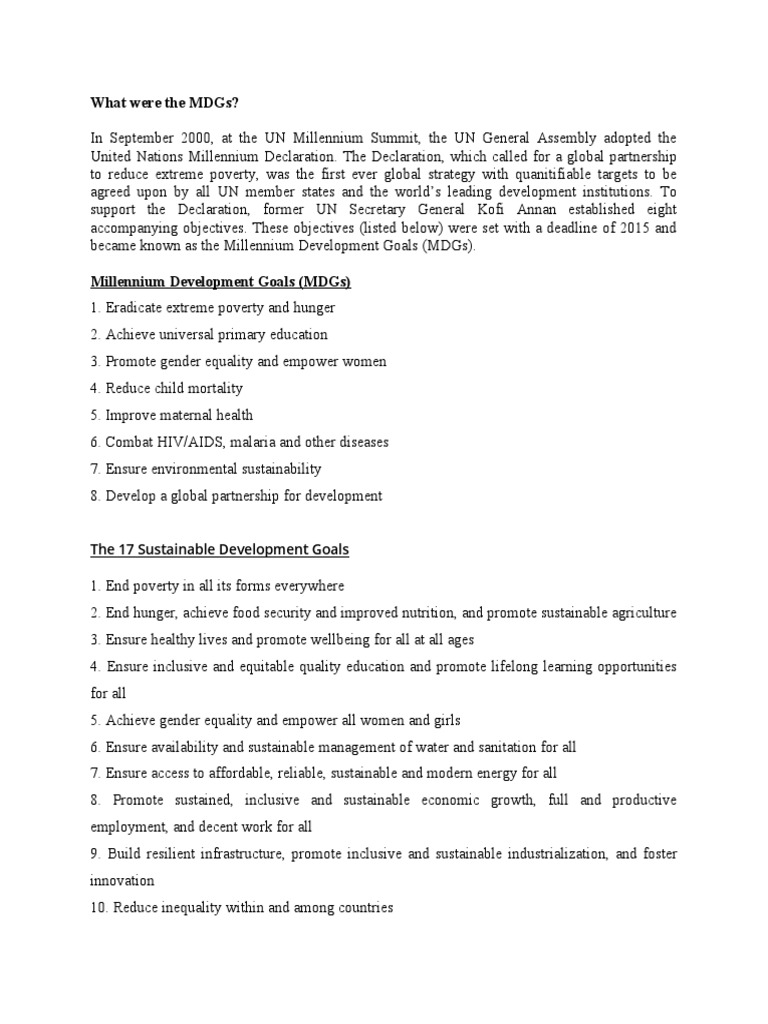 What Were The MDGS?: The 17 Sustainable Development Goals | PDF ...