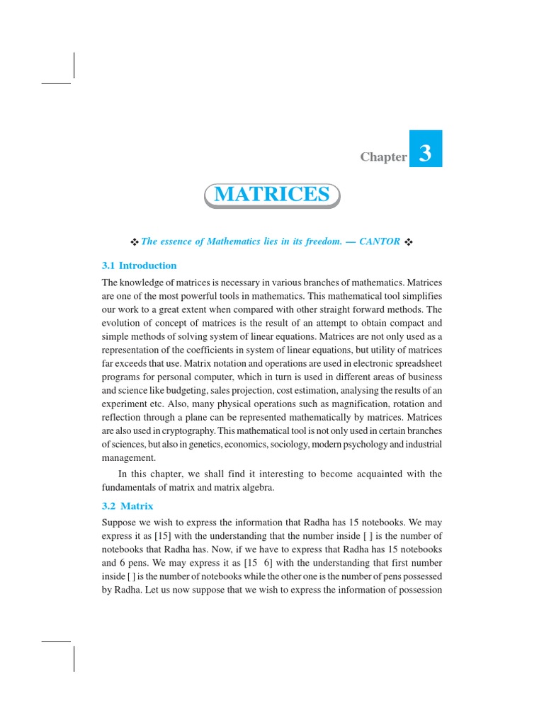 Matrices: The Essence of Mathematics Lies in Its Freedom. - CANTOR ...