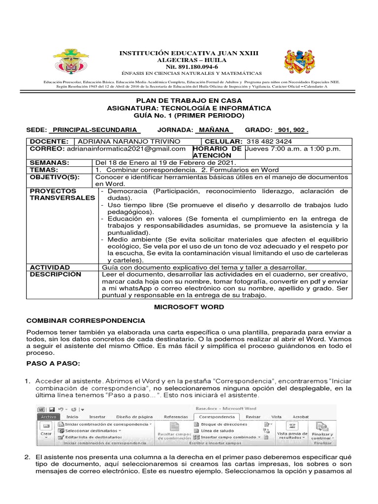 Adriana Guía 1 Informática Grado 901, 902, 903 | PDF | Microsoft Excel | Correo