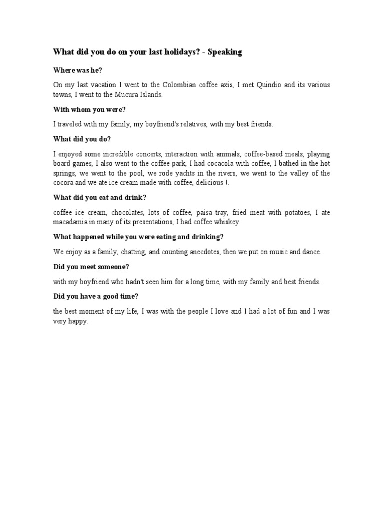 What Did You Do On Your Last Holidays? - Speaking: Where Was He? | PDF ...