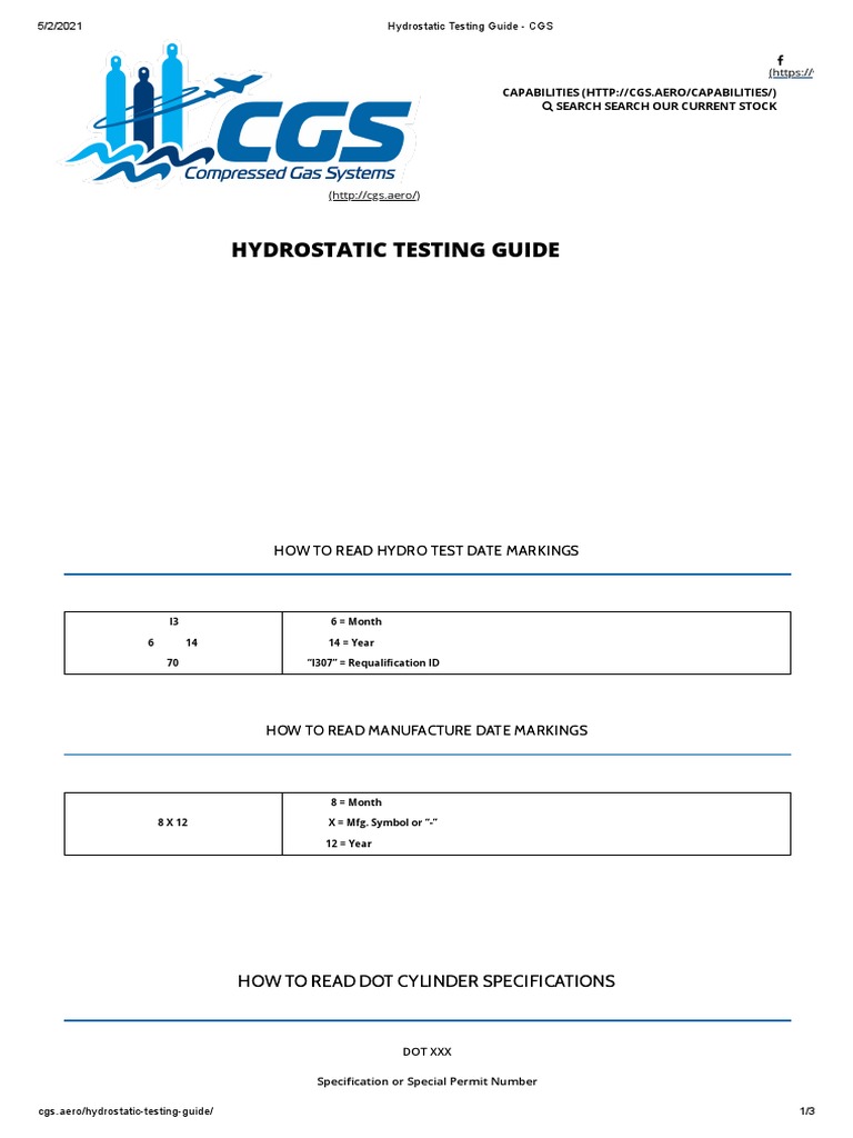 Hydrostatic Testing Guide - CGS | PDF | Gas Technologies | Aviation