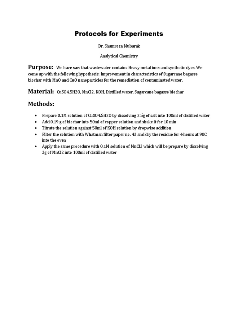 Protocols For Experiments | PDF