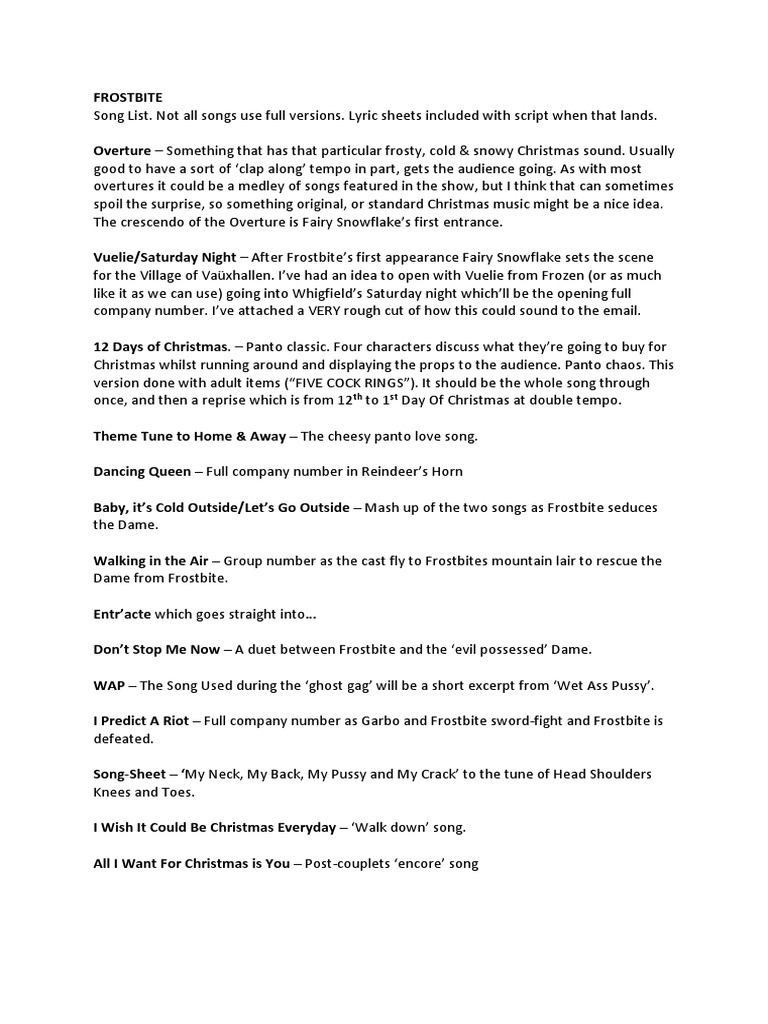 Frostbite Musical Song List & Details | PDF | Art