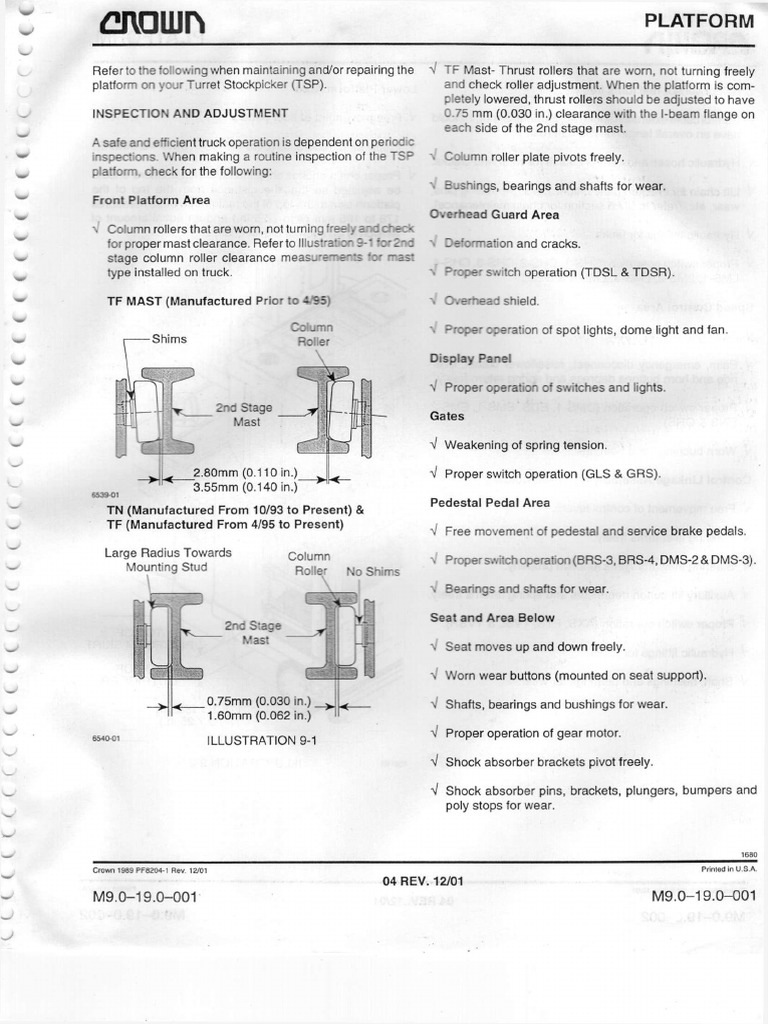 Maintain and Repair Crown Turret Stockpicker Platform | PDF ...