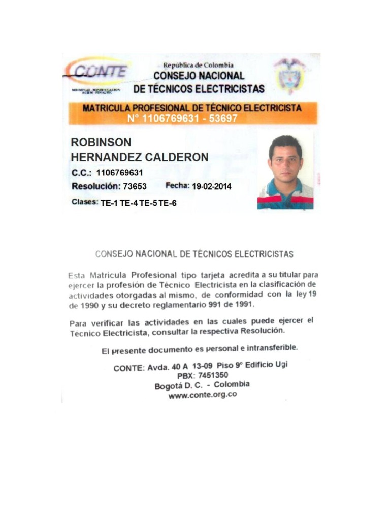 Tarjeta Conte de Robinson Hernandez | PDF