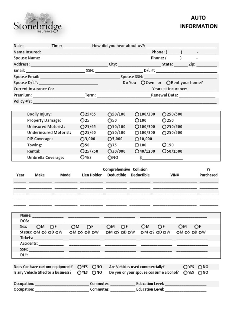 Auto Form - Quote | PDF | Deductible | Insurance