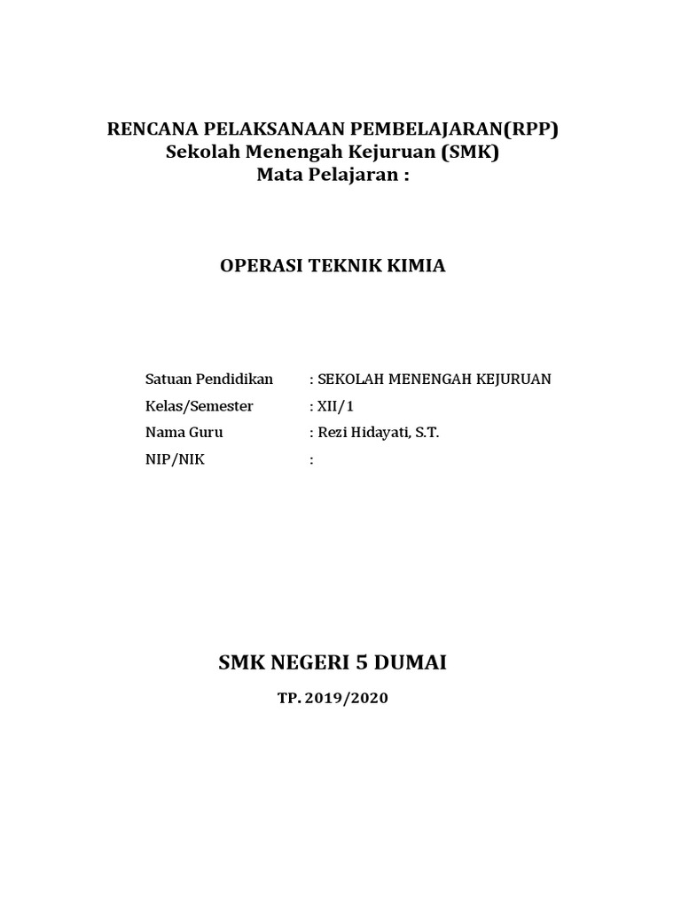 RPP Pengeringan Teknik Kimia SMK | PDF | Seni | Teknologi & Rekayasa