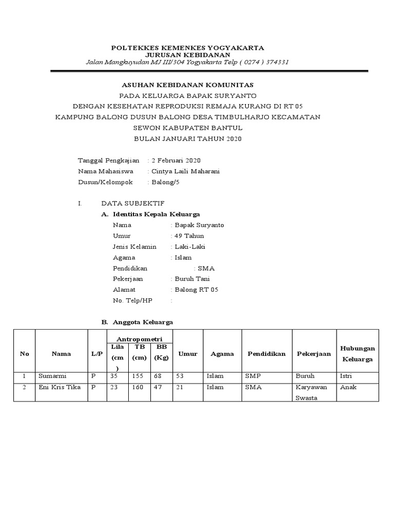 Asuhan Kebidanan Komunitas di Keluarga Bapak Suryanto, Bantul | PDF