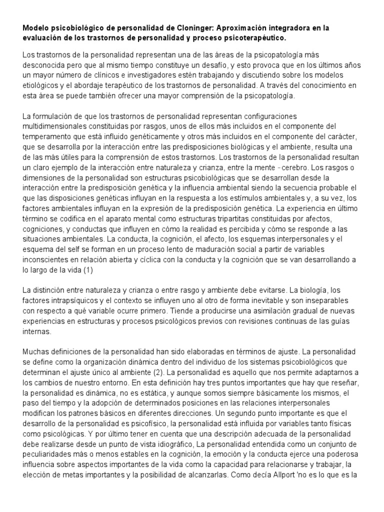 Modelo Psicobiológico de Personalidad de Cloninger | PDF | Temperamento ...