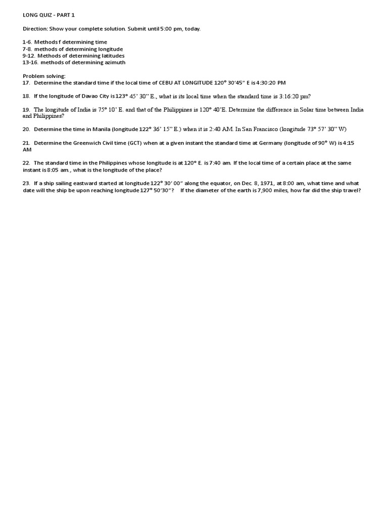 Long Quiz - Part 1 | PDF