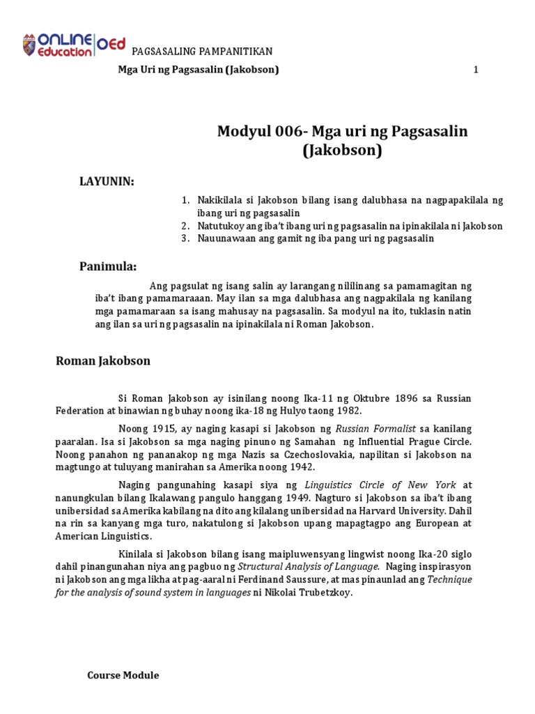 W7 Lesson 6 - Mga Uri NG Pagsasalin - Module PDF | PDF
