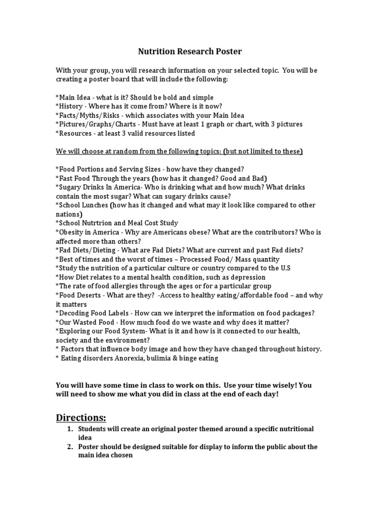 Nutrition Research Project Guidelines | PDF | Foods | Dieting