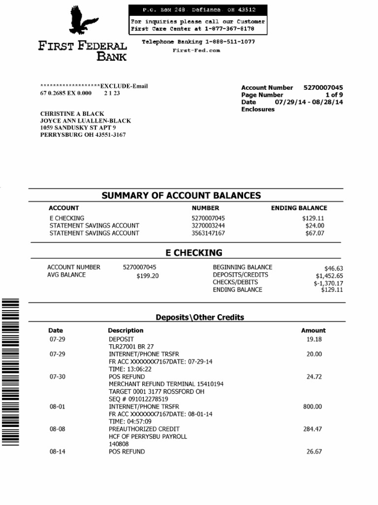 First Federal BANK Statement | PDF