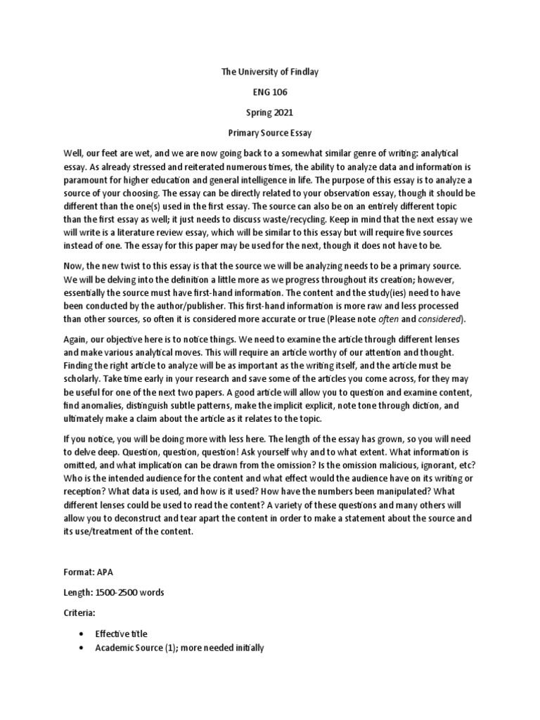 Primary Source Essay Two | PDF | Primary Sources | Essays