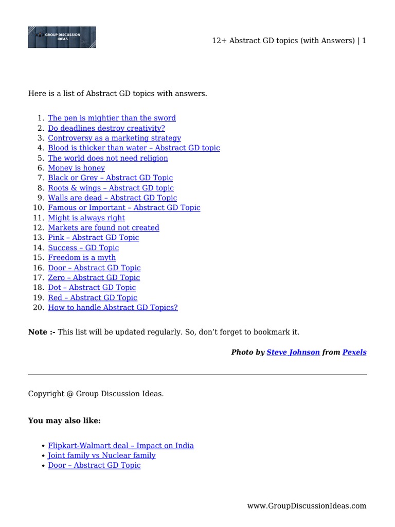 12+ Abstract GD Topics (With Answers) | PDF