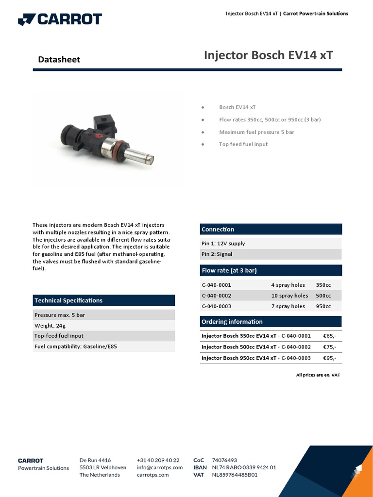 Bosch EV14 xT Injector Specifications | PDF | Technology & Engineering