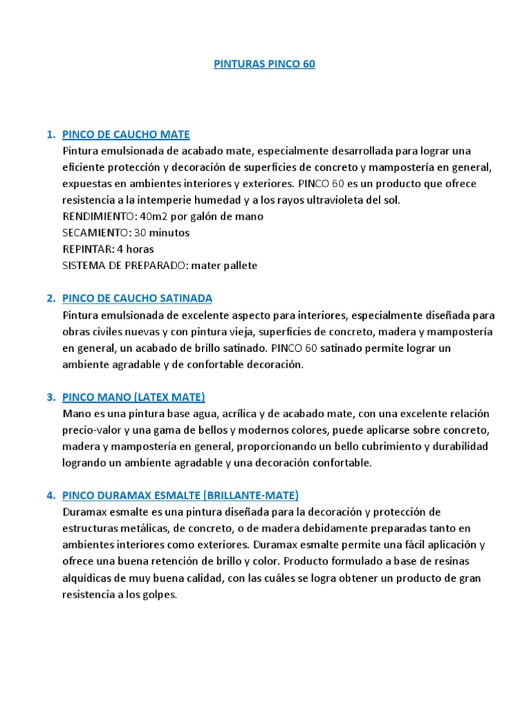 Pinturas Pinco 60 | PDF