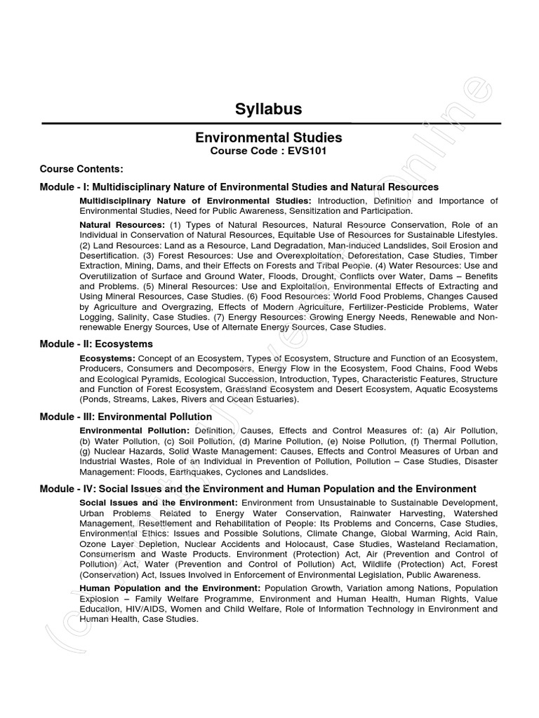 Environmental Studies Syllabus Overview | PDF | Pollution | Biodiversity