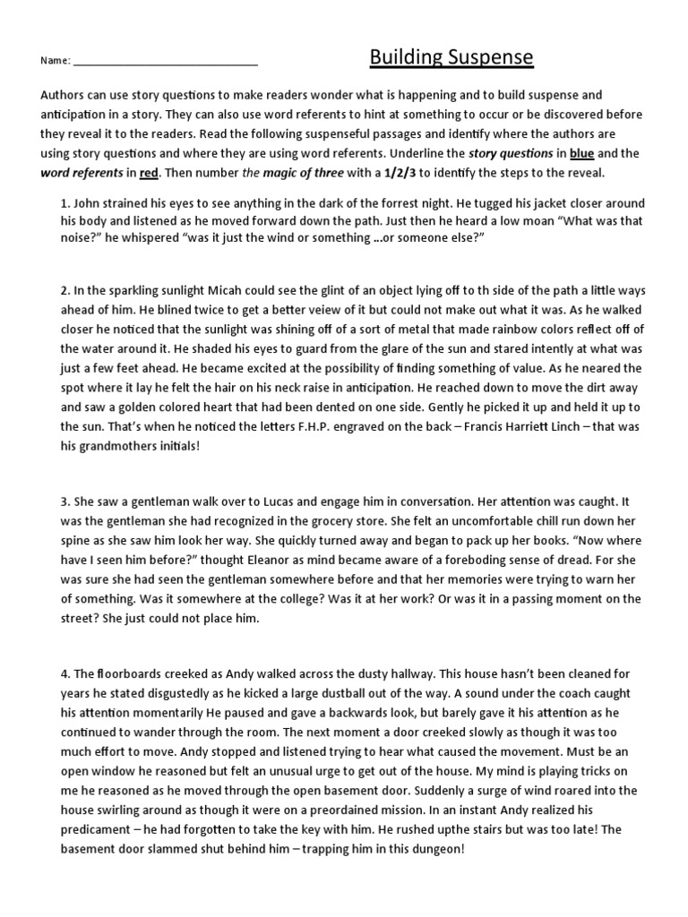 Building Suspense Worksheet | PDF | Poetry
