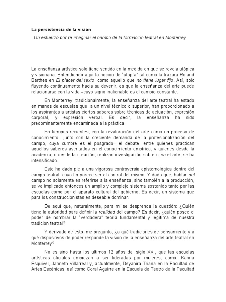 La Persistencia de La Visión. 22 Sep | PDF | Conocimiento | Subjetividad